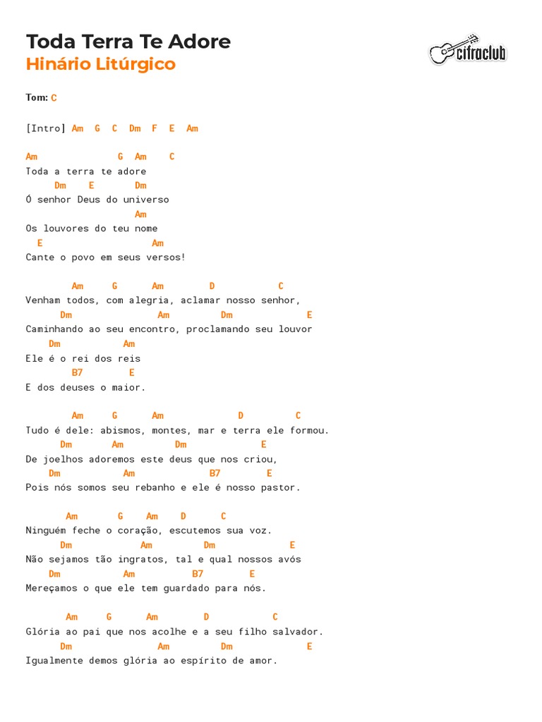 Cifra Club - Hinário Litúrgico - Toda Terra Te Adore | PDF