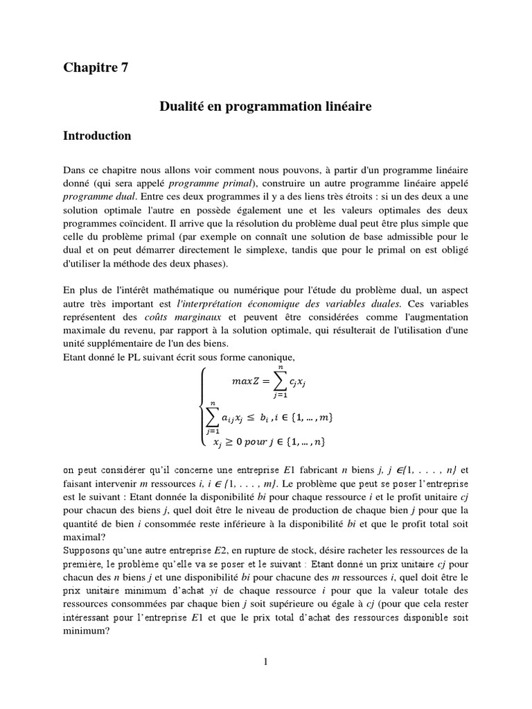 Dualité en programmation linéaire | PDF | Optimisation linéaire ...