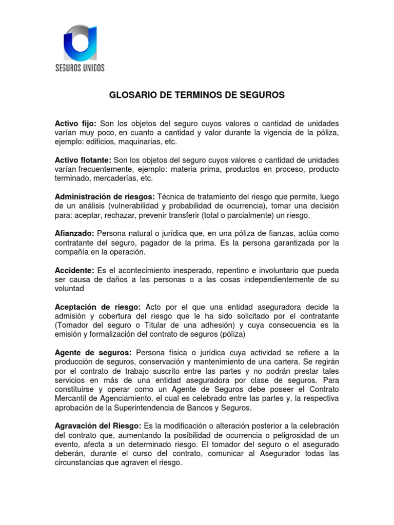 Glosario de Terminos de Seguros | PDF | Póliza de seguros | Seguro