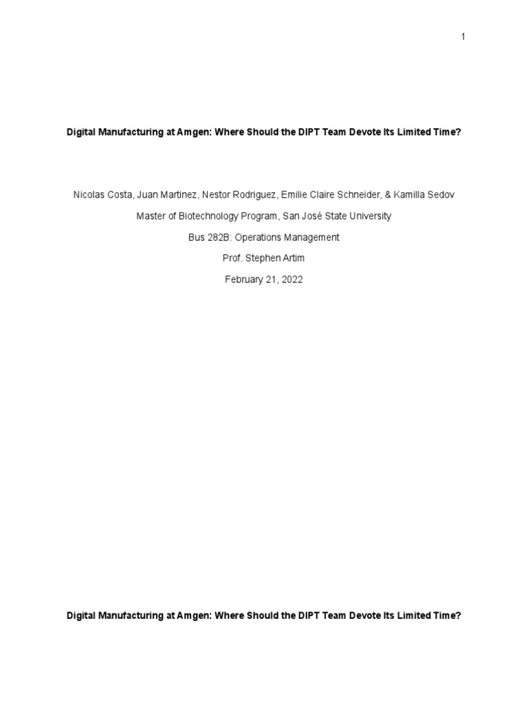 Case - Digital Manufacturing Amgen | PDF Case - Digital Manufacturing Amgen | PDF