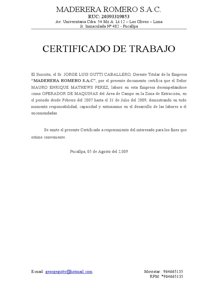 Certificado de Trabajo | PDF
