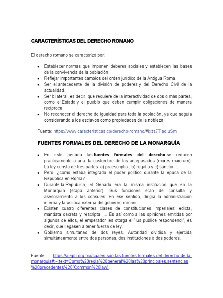 Características Del Derecho Romano | PDF | Roma antigua | Ley romana