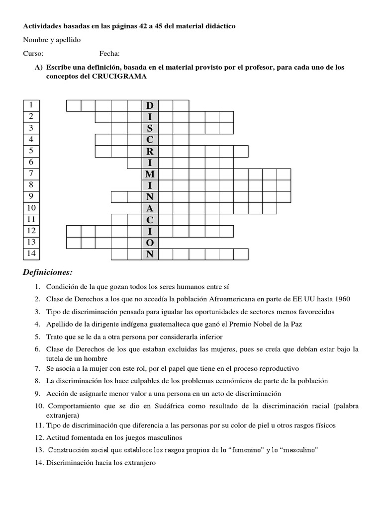 Actividad Sobre Discriminación | PDF | Discriminación | Racismo