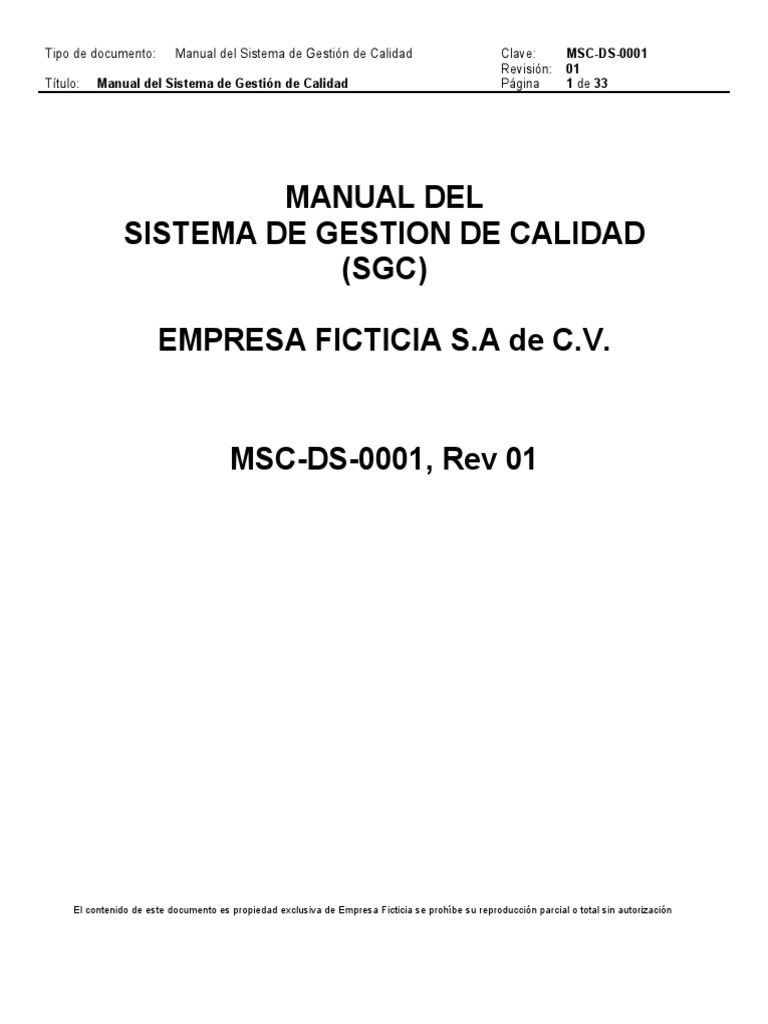 Manual Empresa Ficticia | PDF | Calidad (comercial) | Sistema de manejo de calidad