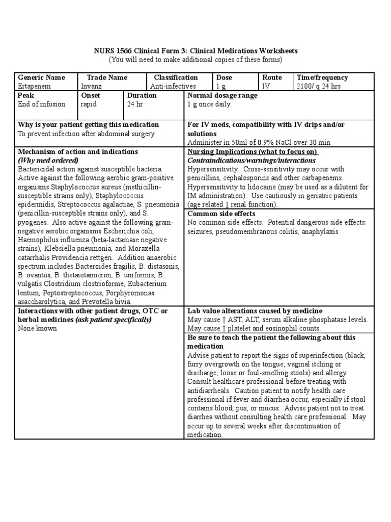 Invanz (Ertapenem) | PDF | Microbiology | Diseases And Disorders
