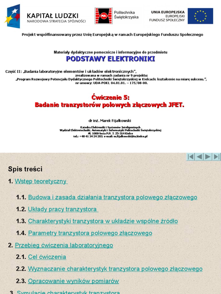 Badanie Tranzystorow Polowych Zlaczowych JFET Cw5 | PDF
