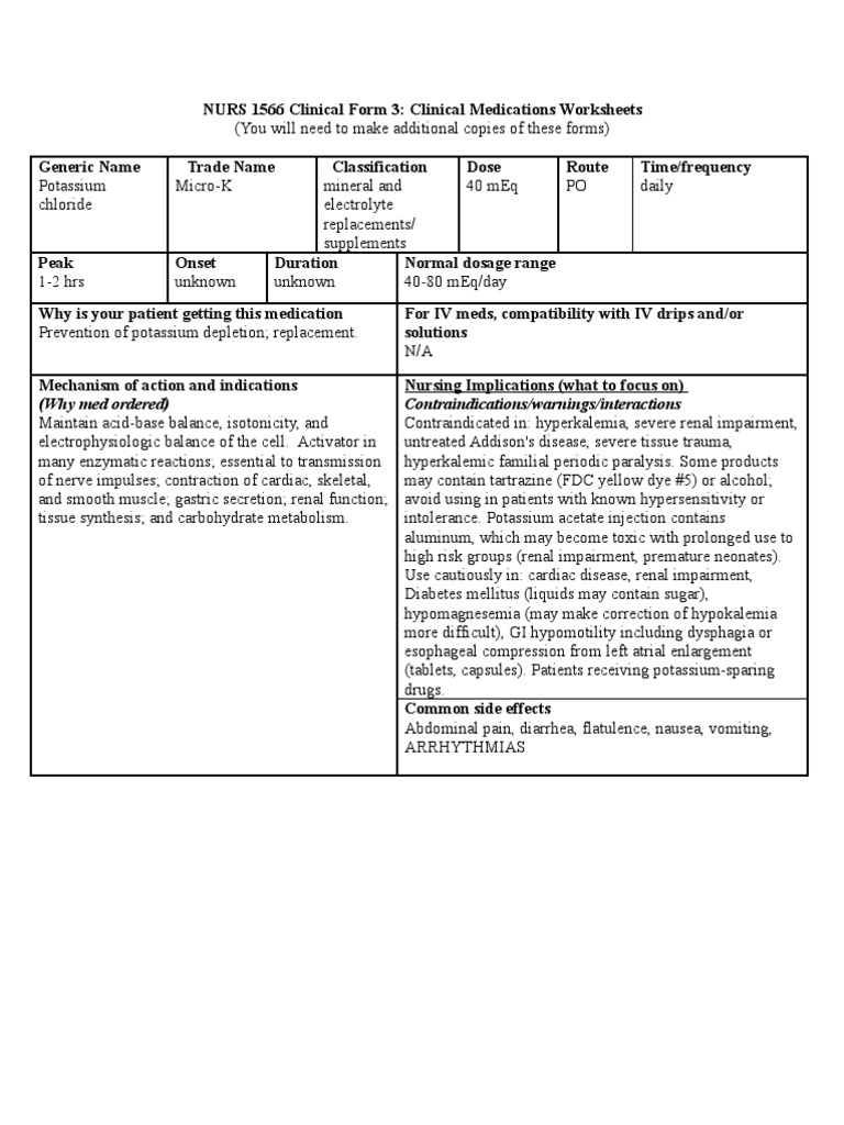 Micro K (Potassium Chloride) | Dose (Biochemistry) | Potassium