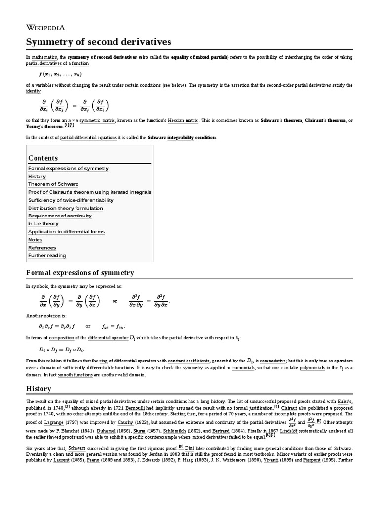 Symmetry of Second Derivatives | PDF | Mathematical Objects | Theoretical Physics
