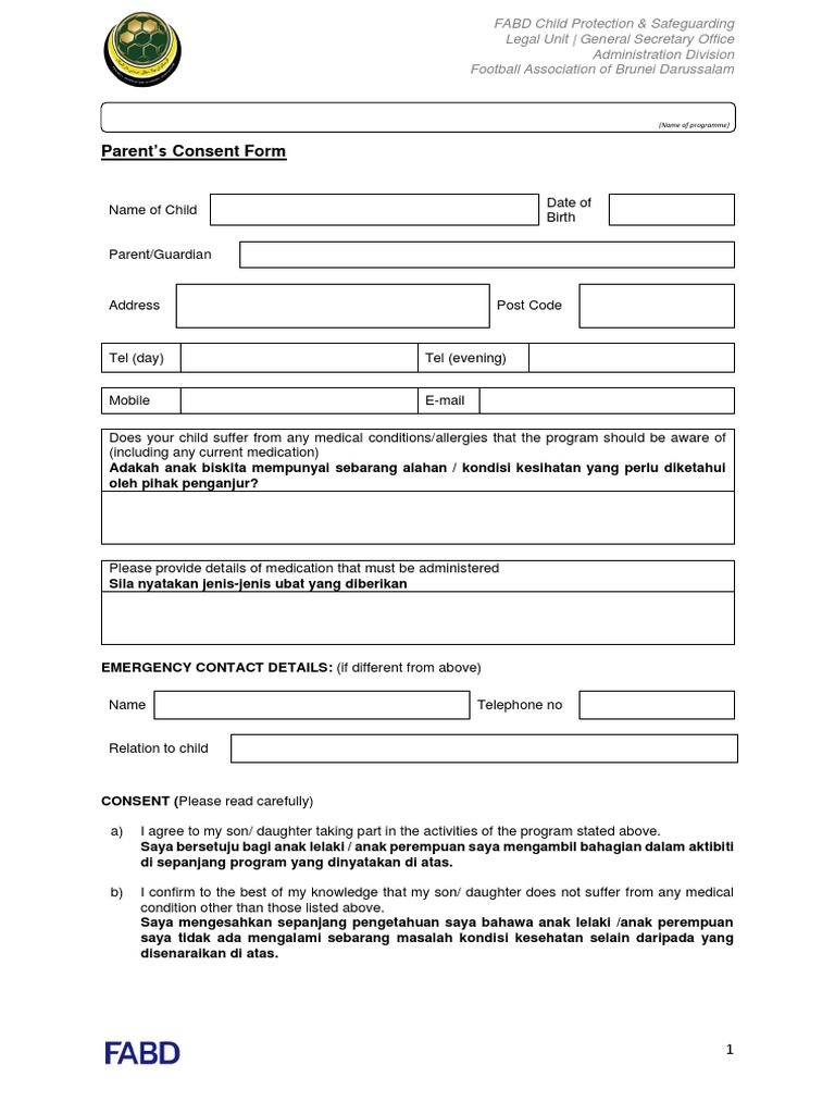 FABD Child Protection Consent Form | PDF