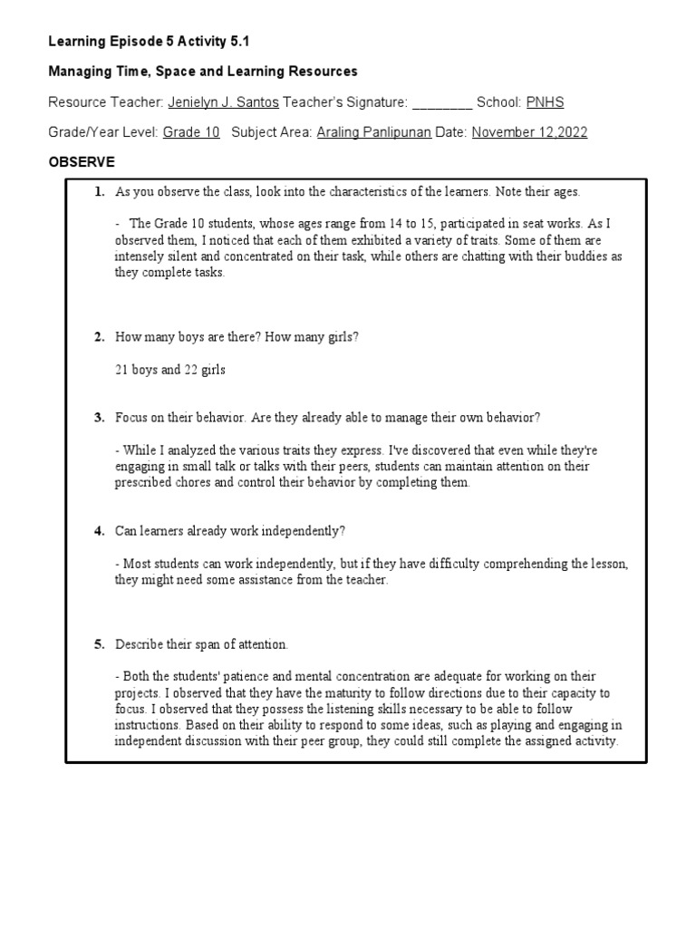 Activity 5 6 | PDF | Teachers | Classroom Management