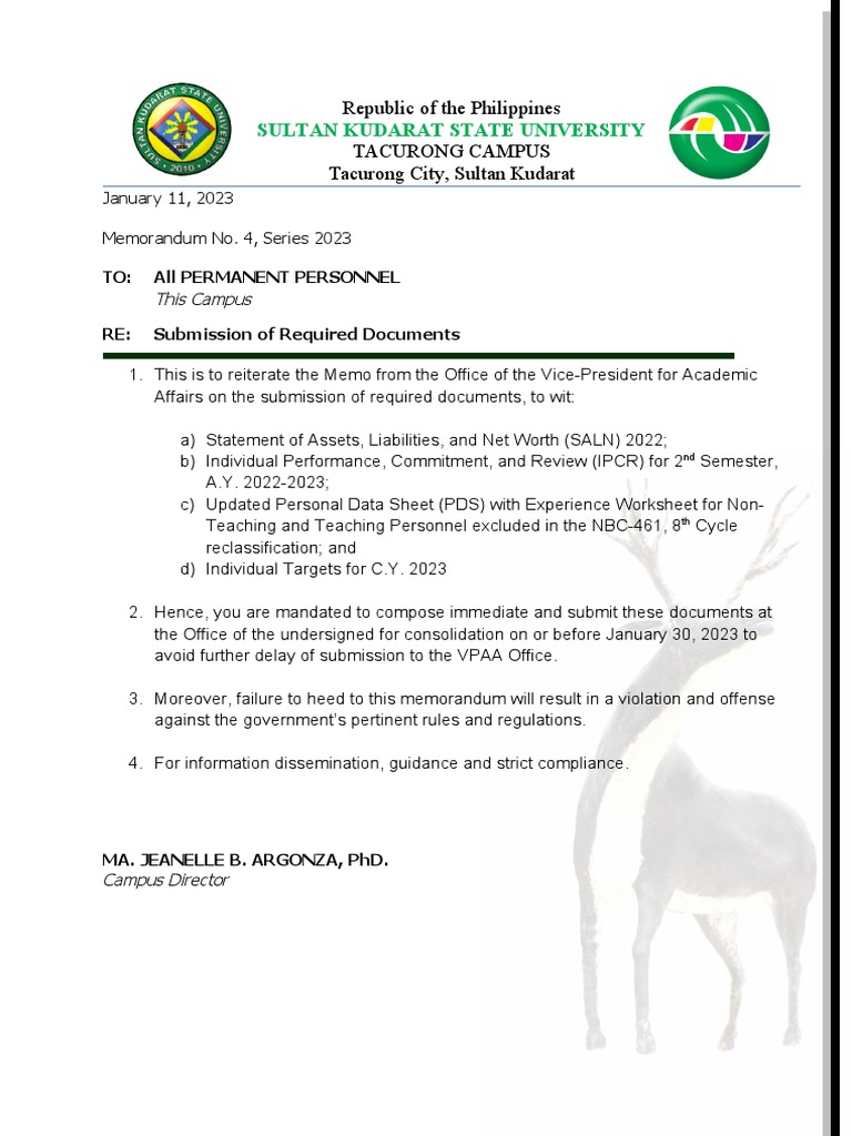 Memo 4 Submission of Documents | PDF