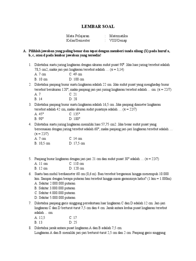 Soal PTS MTK Kelas 8 Genap | PDF