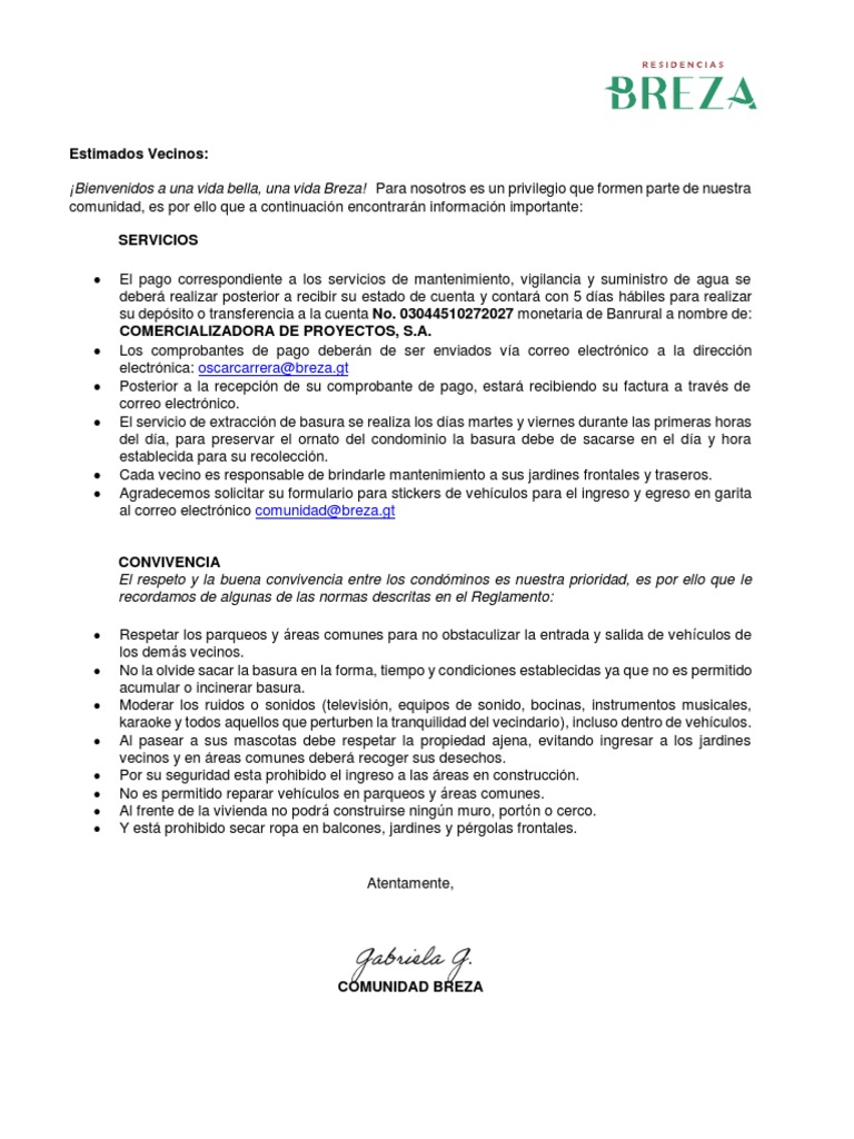 Bienvenida y Servicios Breza | PDF | Residuos