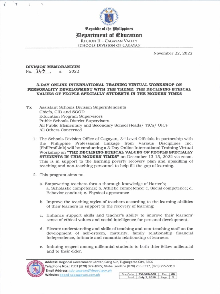 DVM No. 267 S. 2022 3-Day Online International Training Virtual Workshop On Personality ...