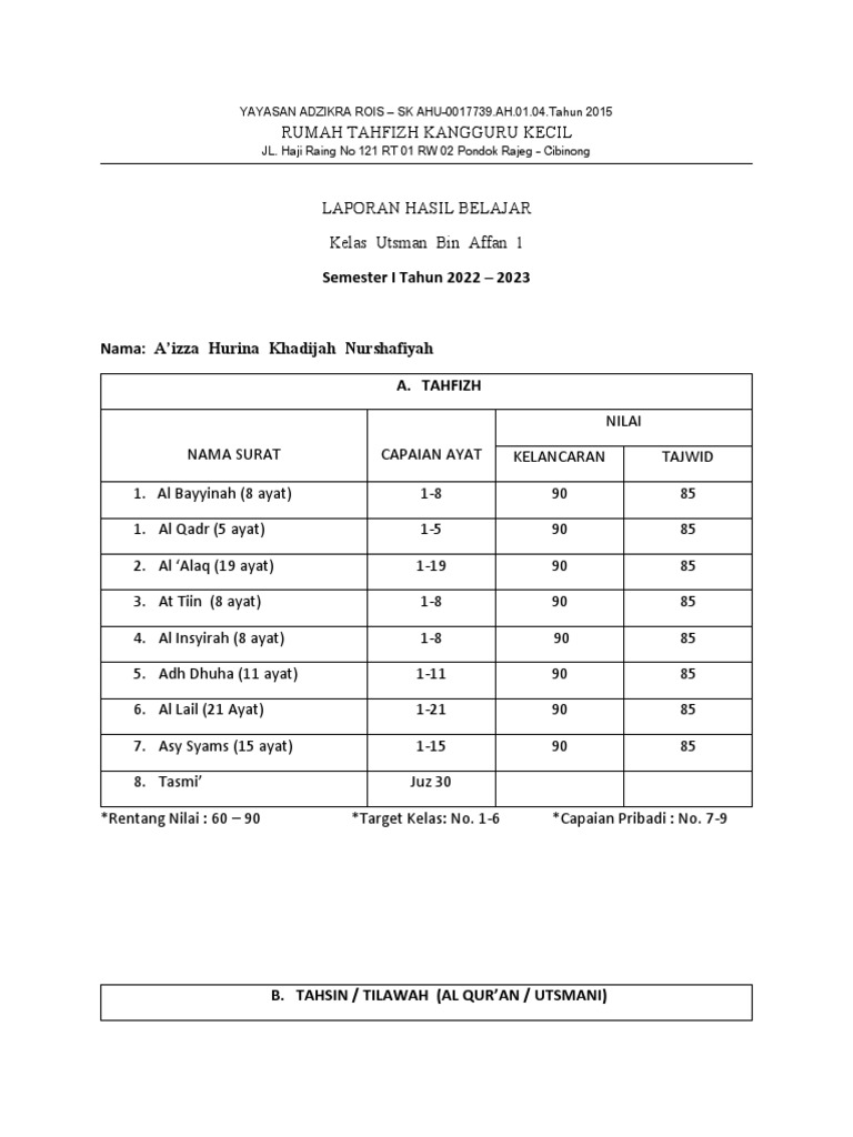 Rapot Desember 2022 Bu Desy Utsman | PDF