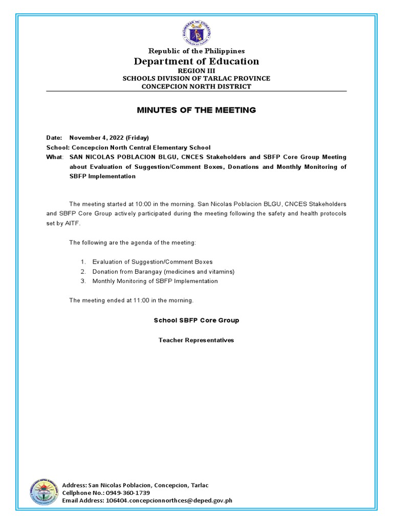 SBFP Mins. of The Meeting | PDF | Wellness