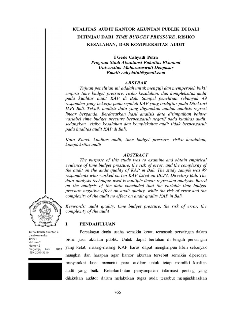 Kualitas Audit KAP di Bali: Analisis Faktor | PDF