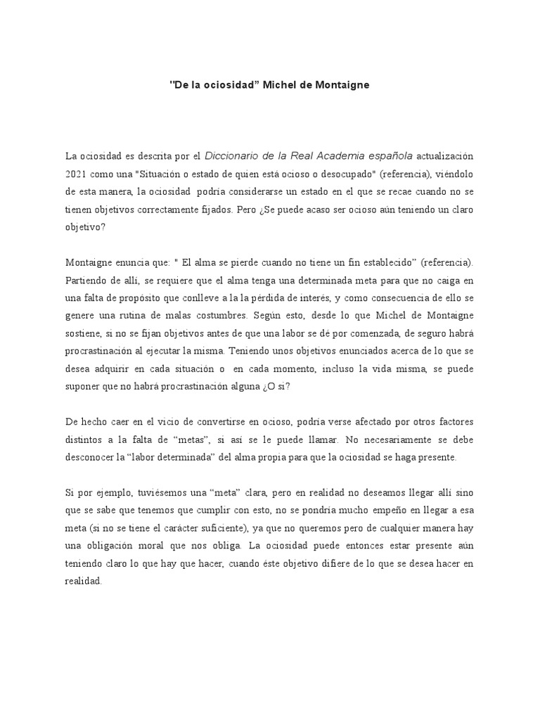 Ensayo Ociosidad Michel de Montaigne | PDF | Realidad | Ciencia cognitiva