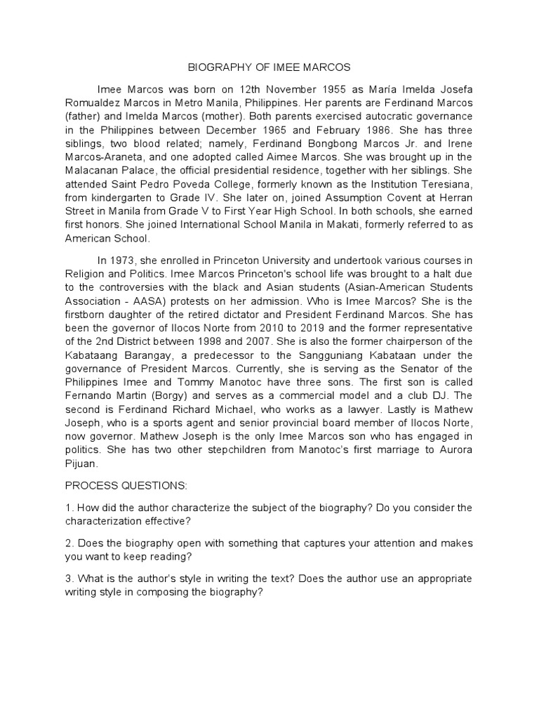 Biography of Imee Marcos | PDF