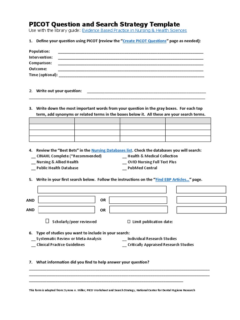Picot Question and Search Strategy Template-2 | PDF