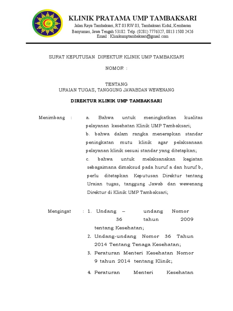 SK - Uraian Tugas - Tanggung Jawab Dan Wewenang Direktur | PDF SK - Uraian Tugas - Tanggung Jawab Dan Wewenang Direktur | PDF