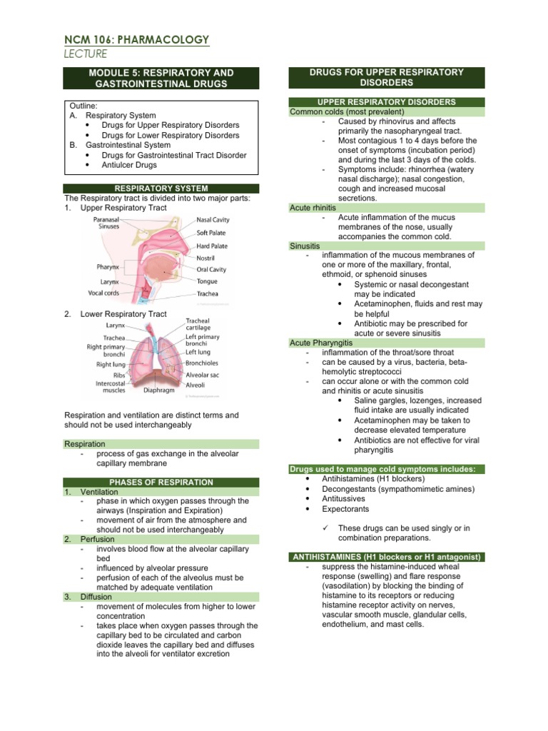 NCM 106 Finals | PDF | Common Cold | Nausea