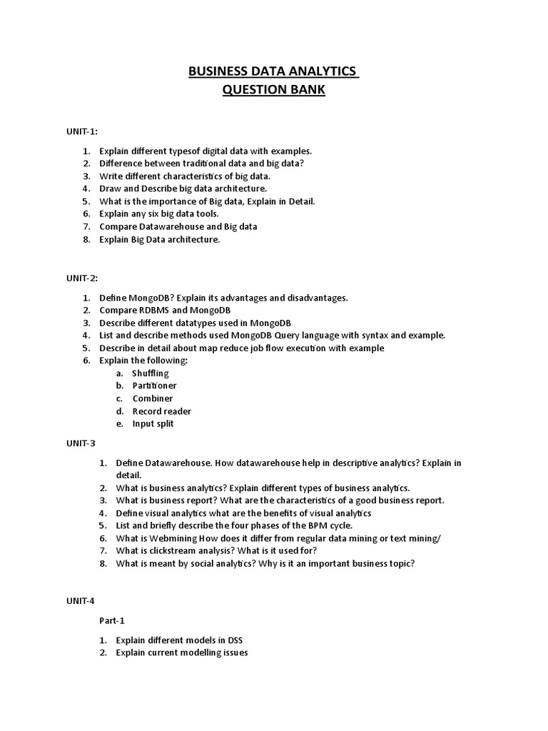 Business Data Analytics Question Bank | PDF | Analytics | Big Data