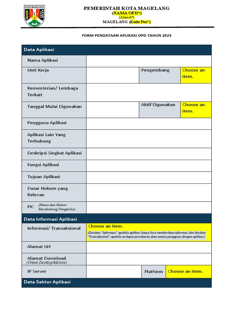 Form Pendataan Aplikasi OPD Tahun 2023 1233333 | PDF