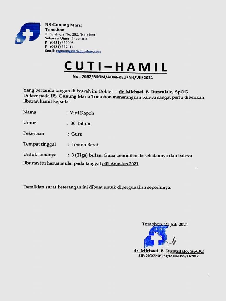 Surat Dokter Cuti Hamil | PDF