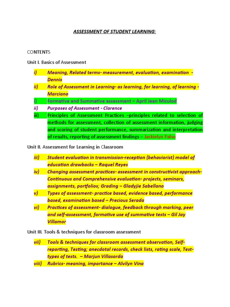 Assessment of Learning 1 Topics | PDF | Educational Assessment | Educational Assessment And ...