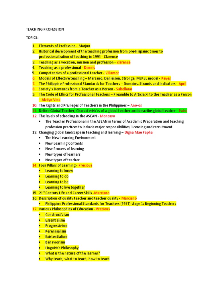 Key Topics in the Teaching Profession | PDF