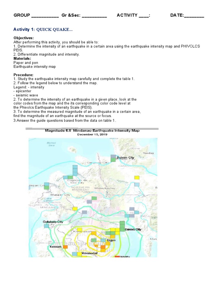 Earthquake Intensity and Magnitude Activity | PDF | Earthquakes ...