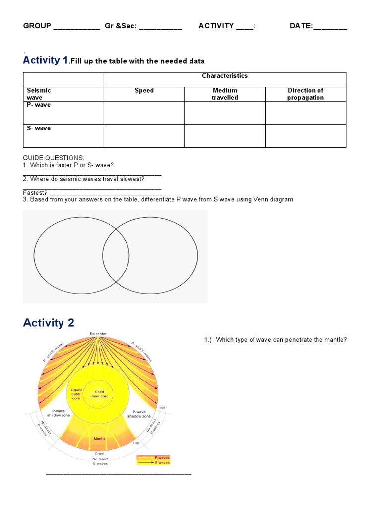 Activity P Waves and S Waves | PDF