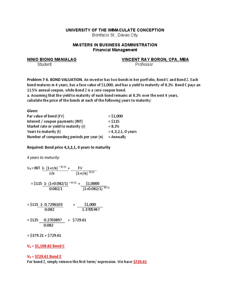 Problem 7-6 answer | PDF | Bonds (Finance) | Yield (Finance)