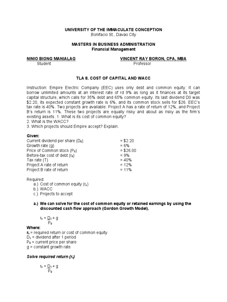 Tla 8 Cost of Capital and Wacc | PDF | Finance & Money Management