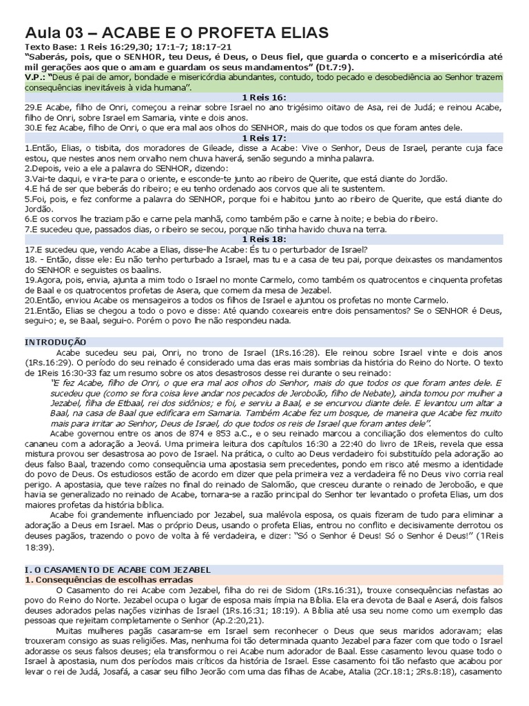 A Profecia de Elias sobre a Seca e o Conflito com os Profetas de Baal | PDF | Elias | Deus