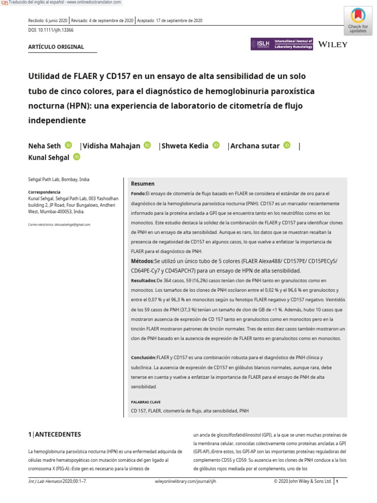 Flaer HPN - En.es | PDF | Leucocito | Citometría