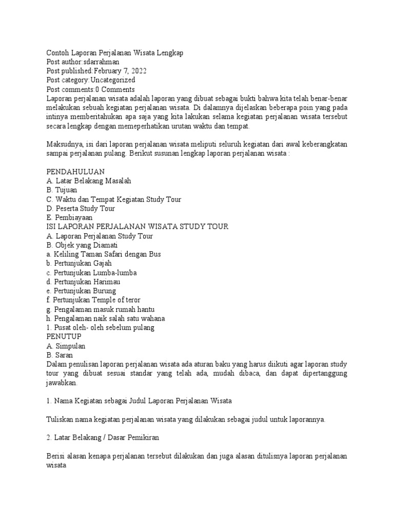 Contoh Laporan Perjalanan Wisata Lengkap | PDF | Bisnis | Ilmu Sosial