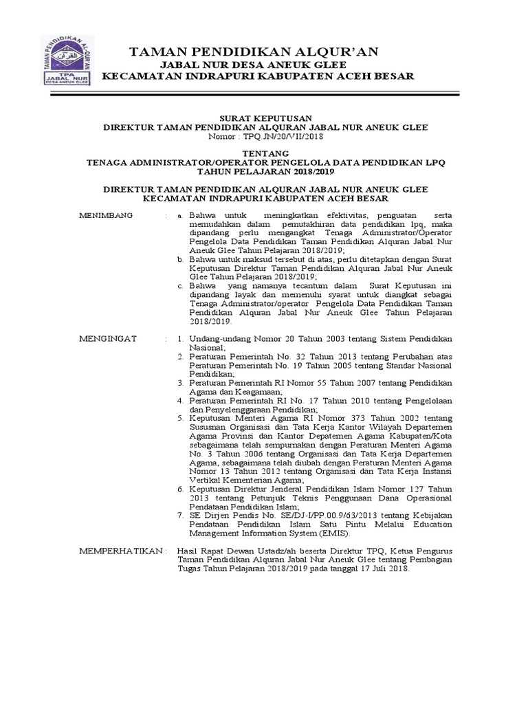 Contoh SK Operator | PDF