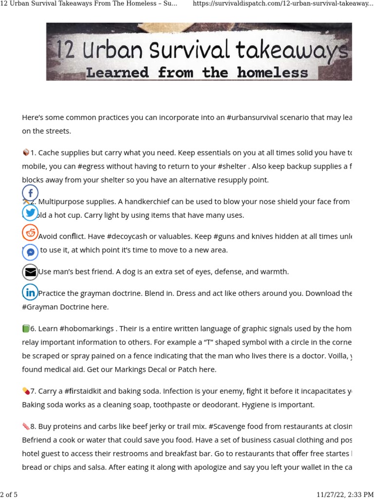 12 Urban Survival Takeaways From The Homeless - Survival Dispatch | PDF