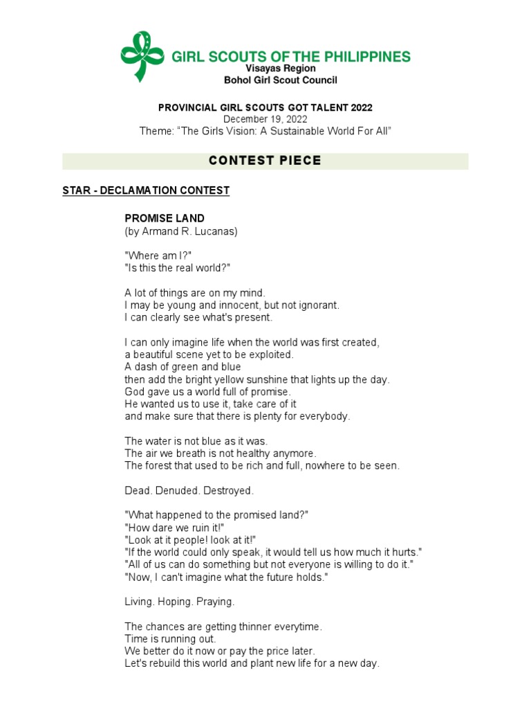 Promise Land Declamation Piece | PDF | Religion & Spirituality