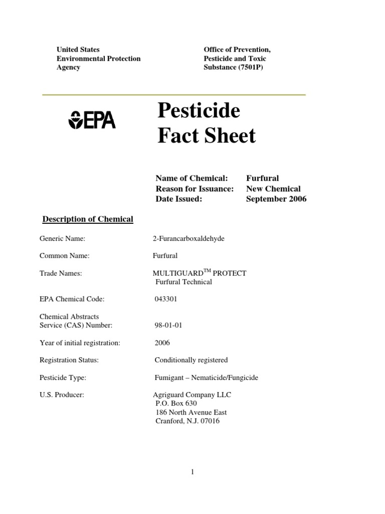 Furfural: EPA Pesticide Fact Sheet | Occupational Safety And Health ...