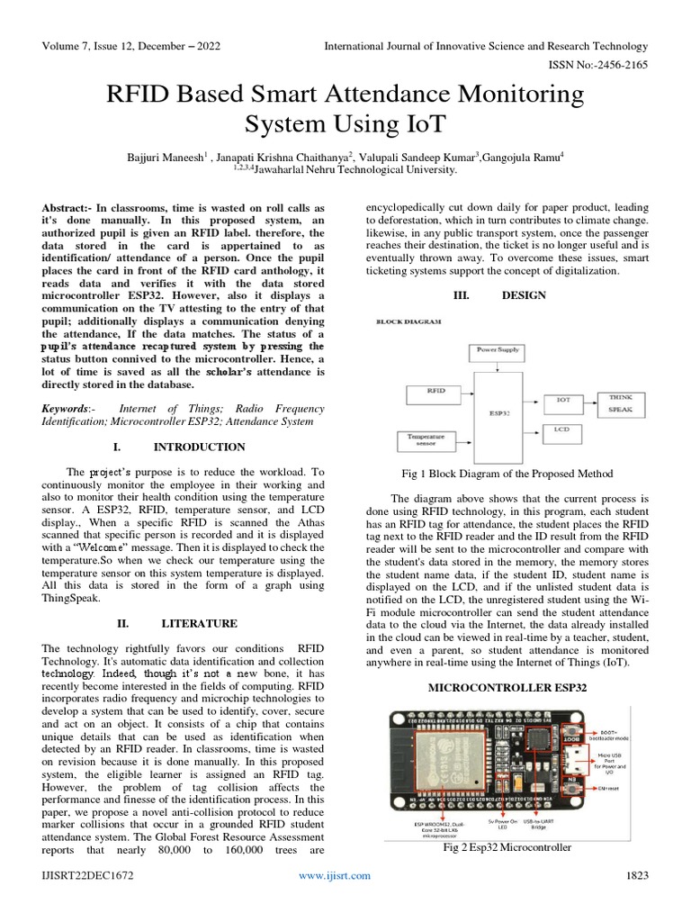 RFID Based Smart Attendance Monitoring System Using IoT | PDF | Art | Computers