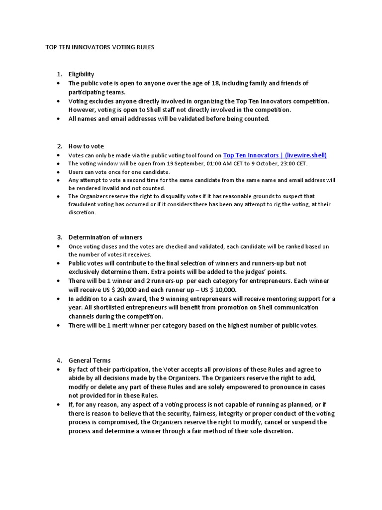 Top Ten Innovators Voting Guidelines | PDF | Voting | Public Sphere