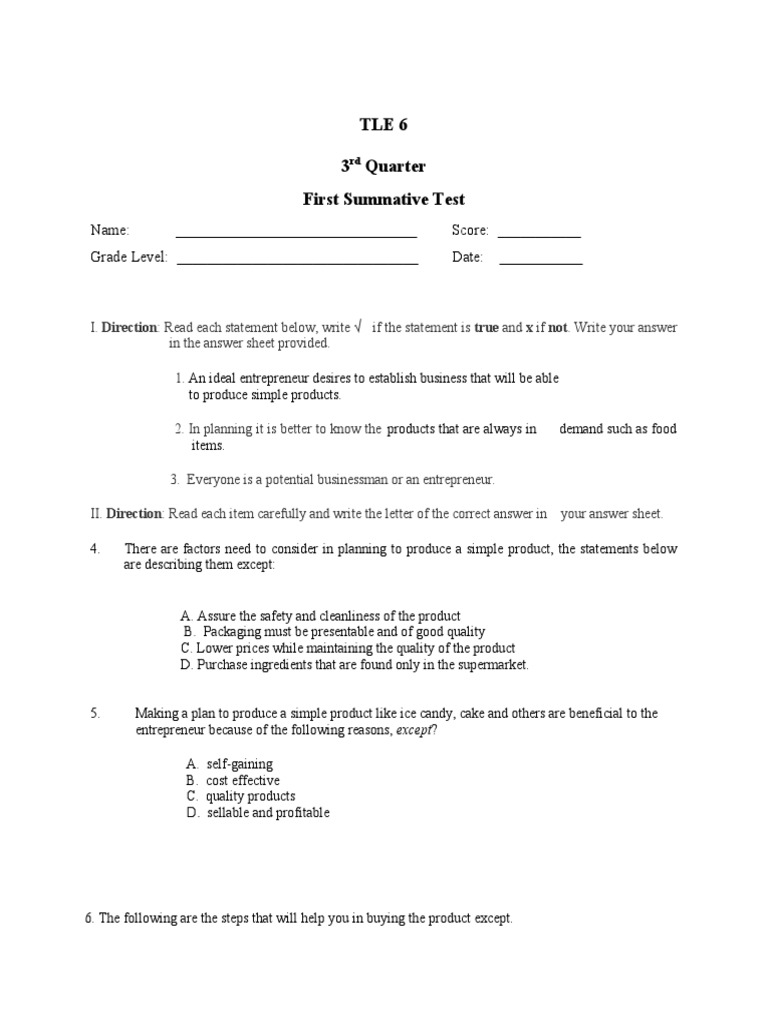 3rd Qrtr. First Summative Grade 6 | PDF | Wiki | Sales