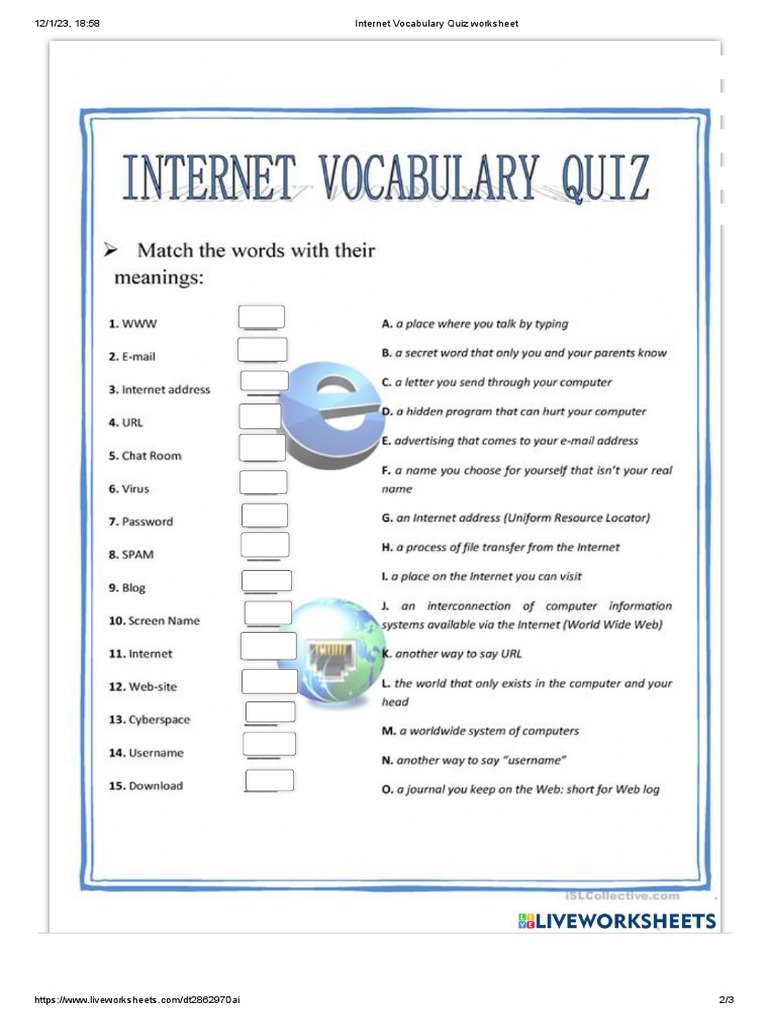 Internet Vocabulary Quiz Worksheet 2 | PDF