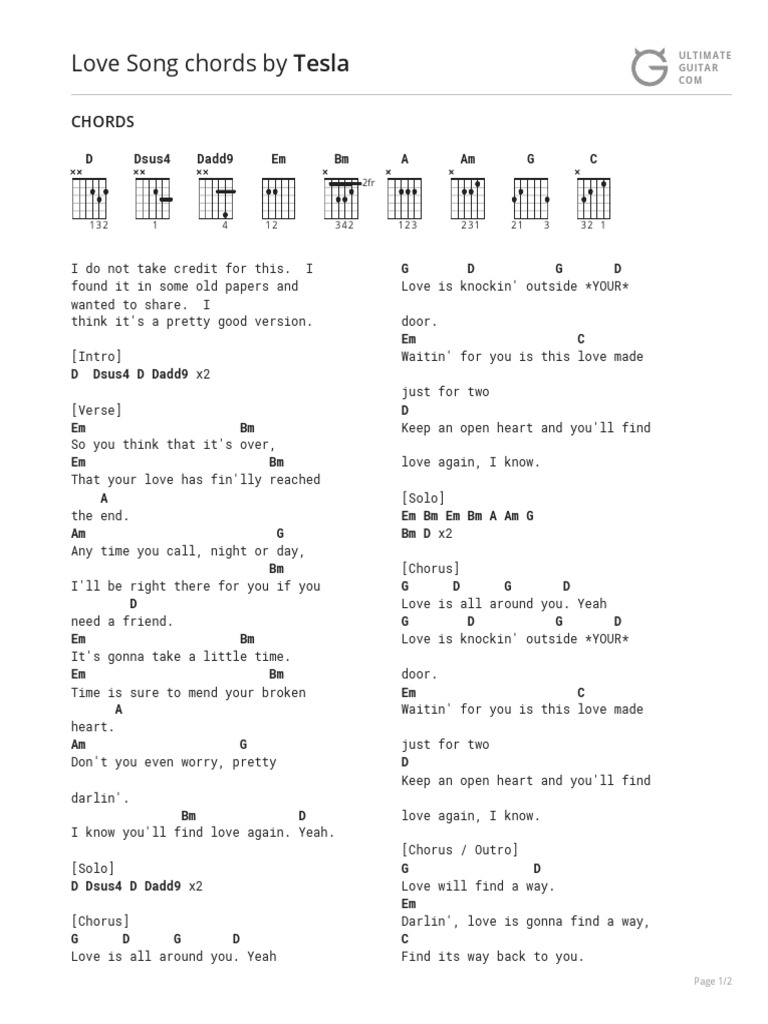 Love Song Chords by Tesla | PDF | Song Structure | Songs