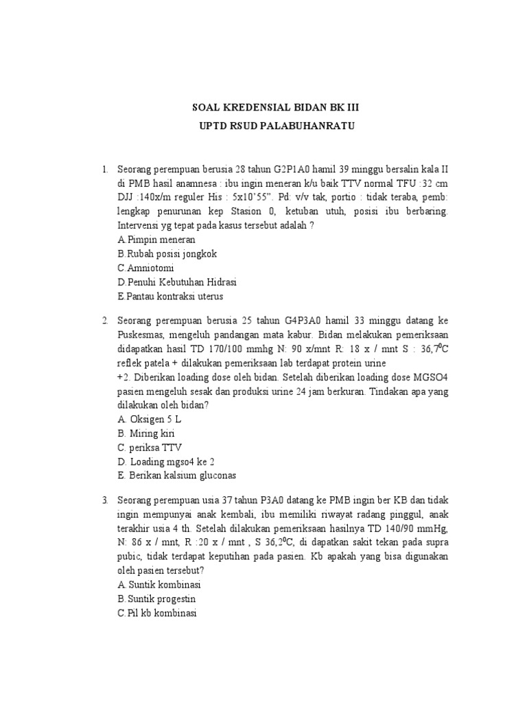 Soal Kredensial Bidan BK Iii | PDF