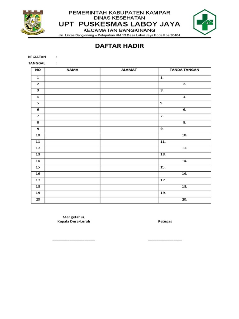 Daftar Hadir Kegiatan | PDF