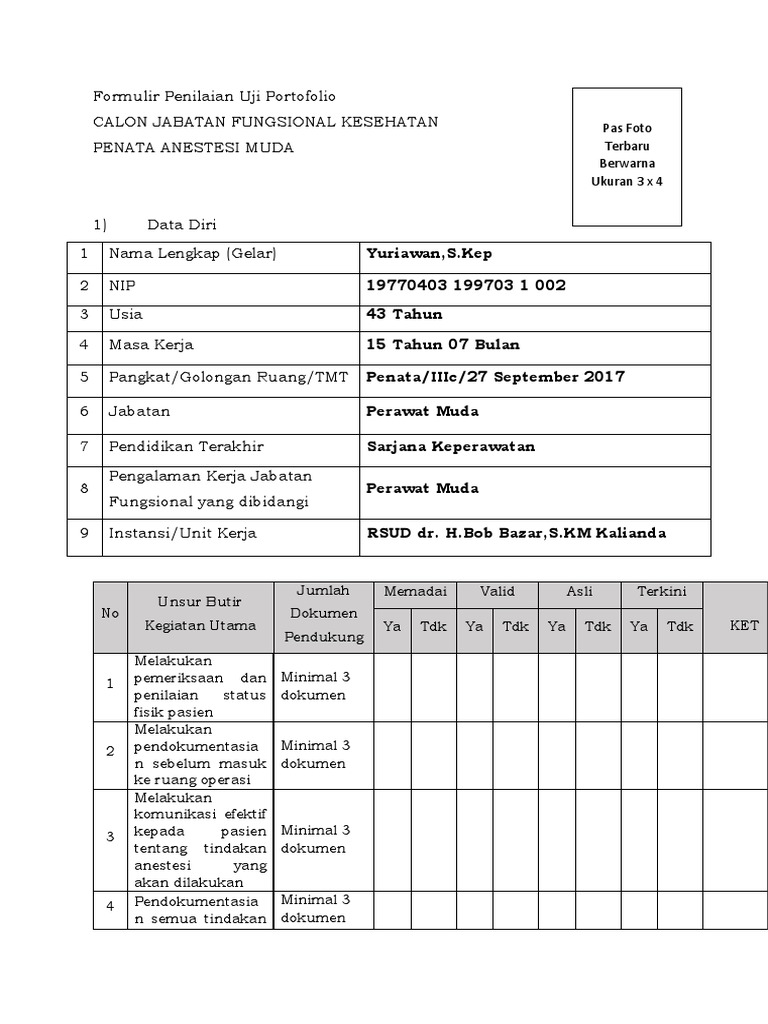 Formulir Penilaian Uji Portofolio Share | PDF